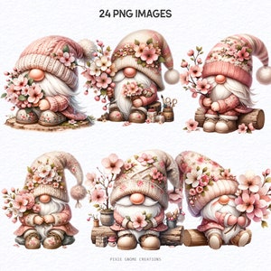 Watercolor Pink Cherry Blossom Gnomes Png, Cute Floral Gnome ...