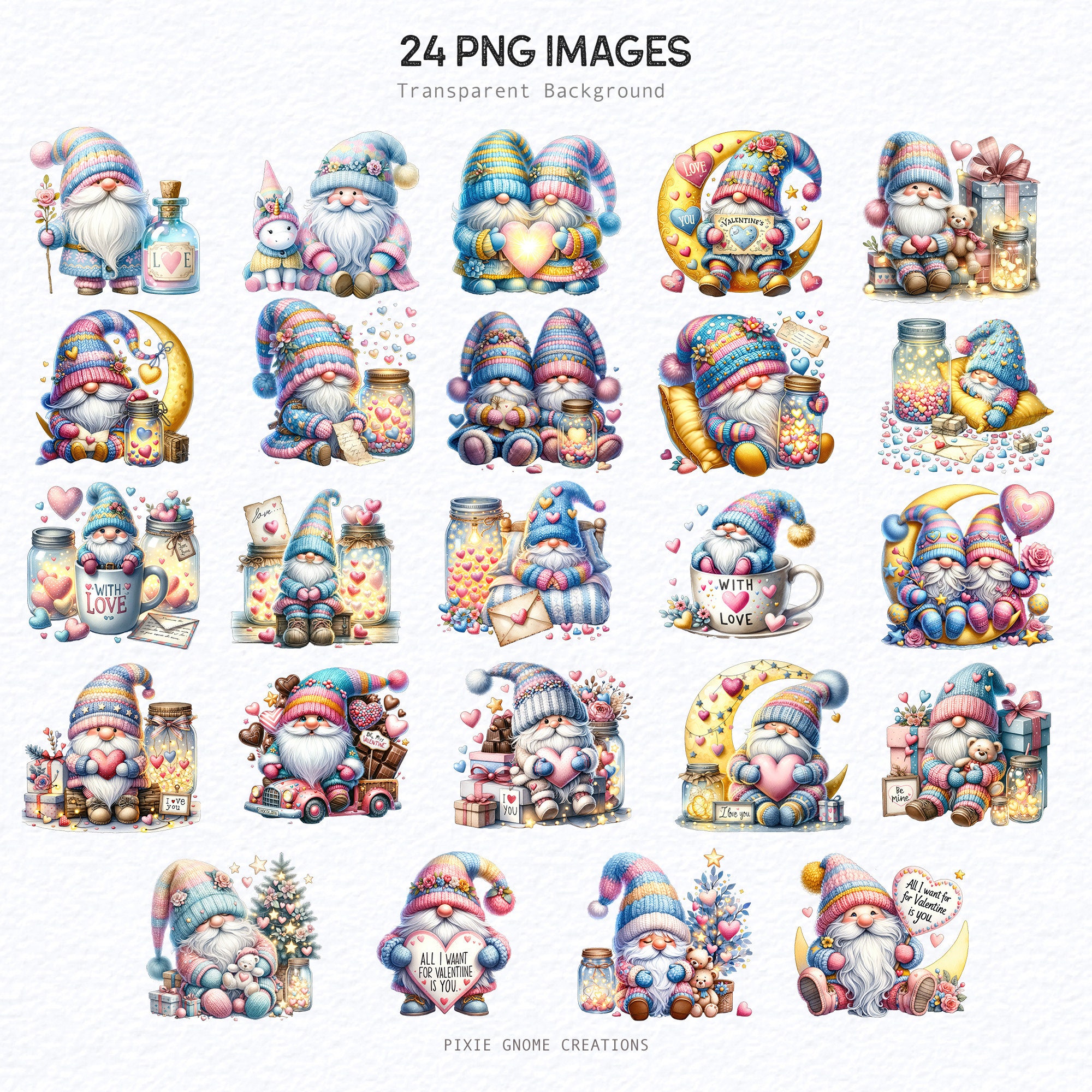 Couple Moon Gnome, Watercolor Valentines Gnomes Clipart, Valentines Day ...