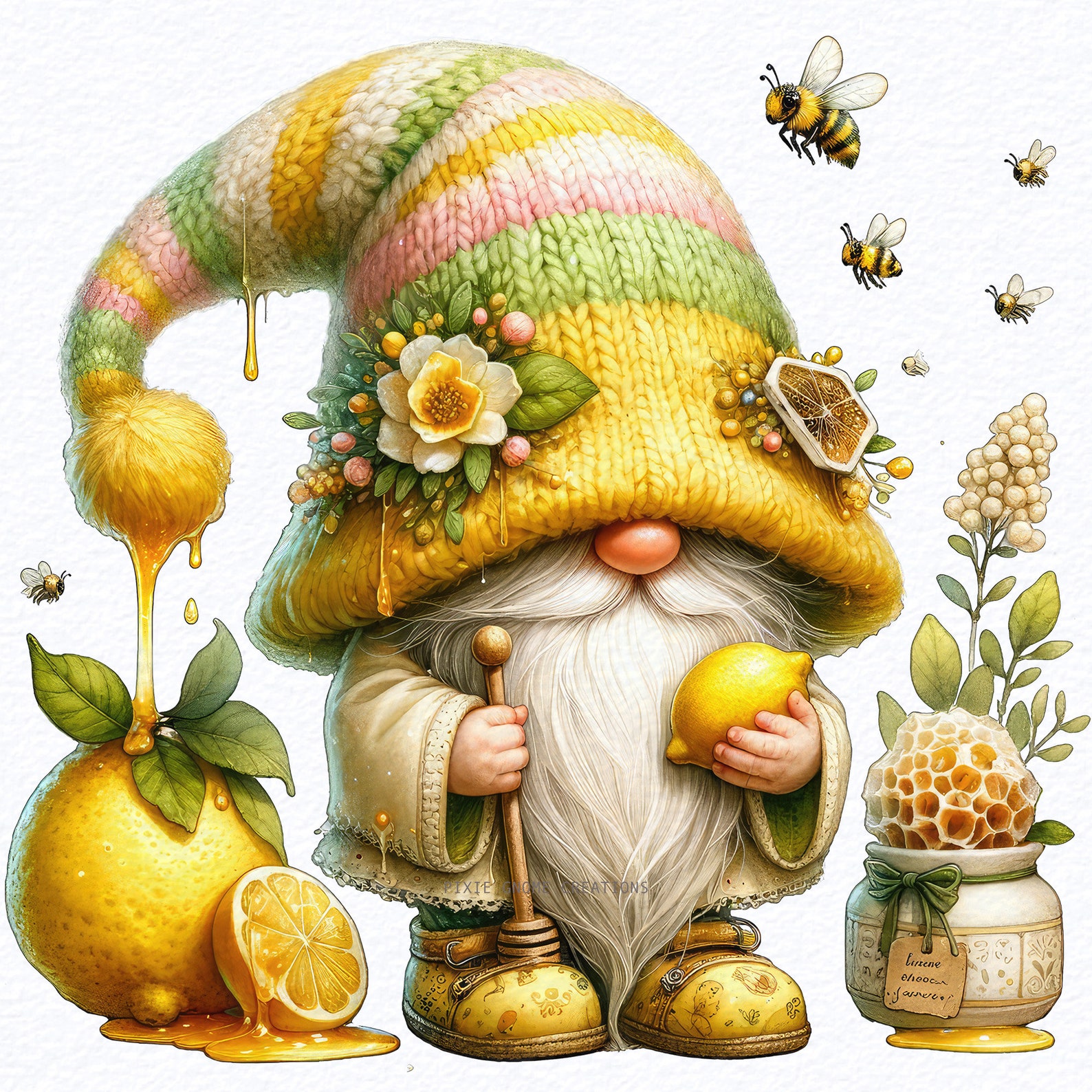 Watercolor Honey Lemon Bee Gnomes Clipart, Bee Gnome Clipart ...