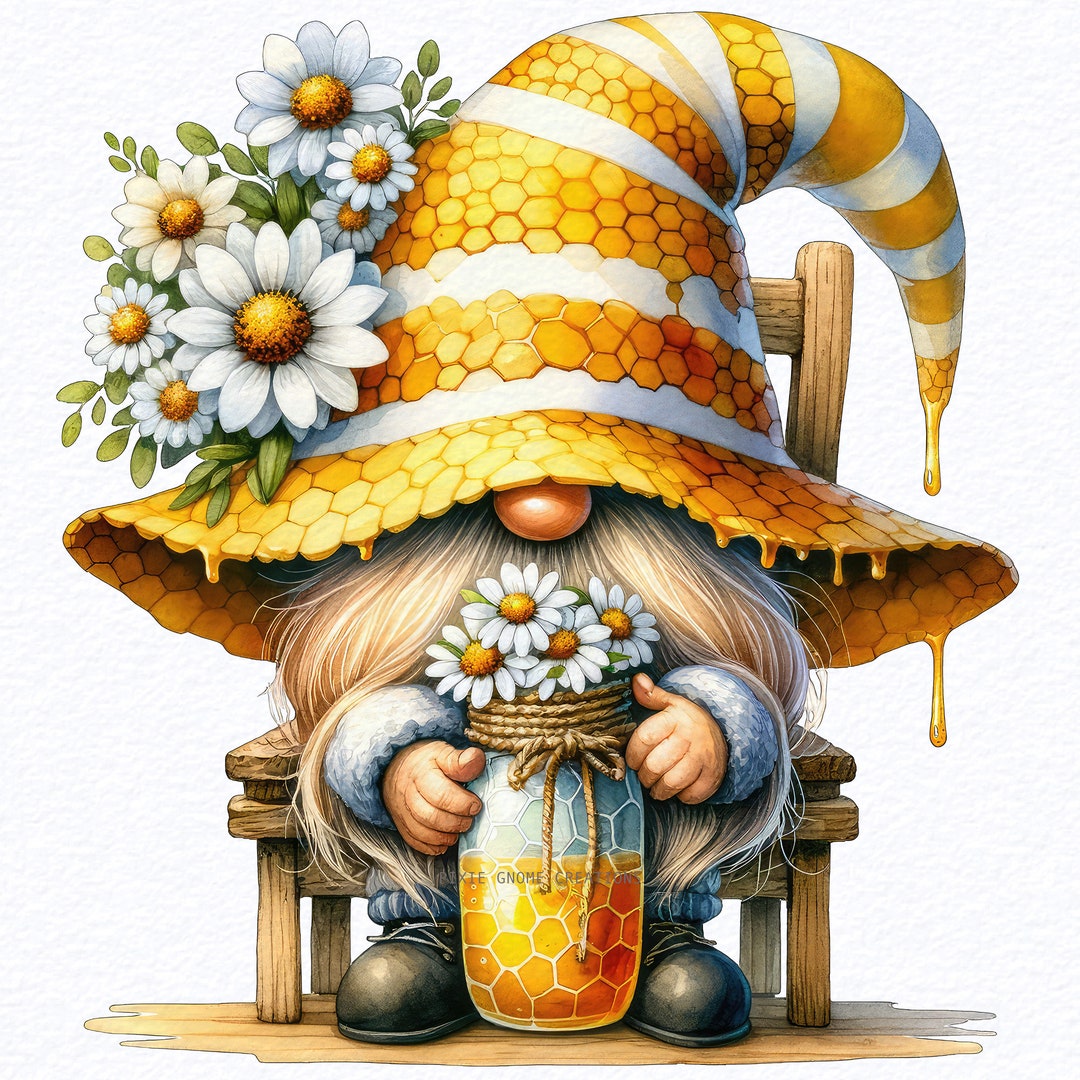 Watercolor Honey Bee Gnomes Clipart, Bee Gnome Clipart, Watercolor ...