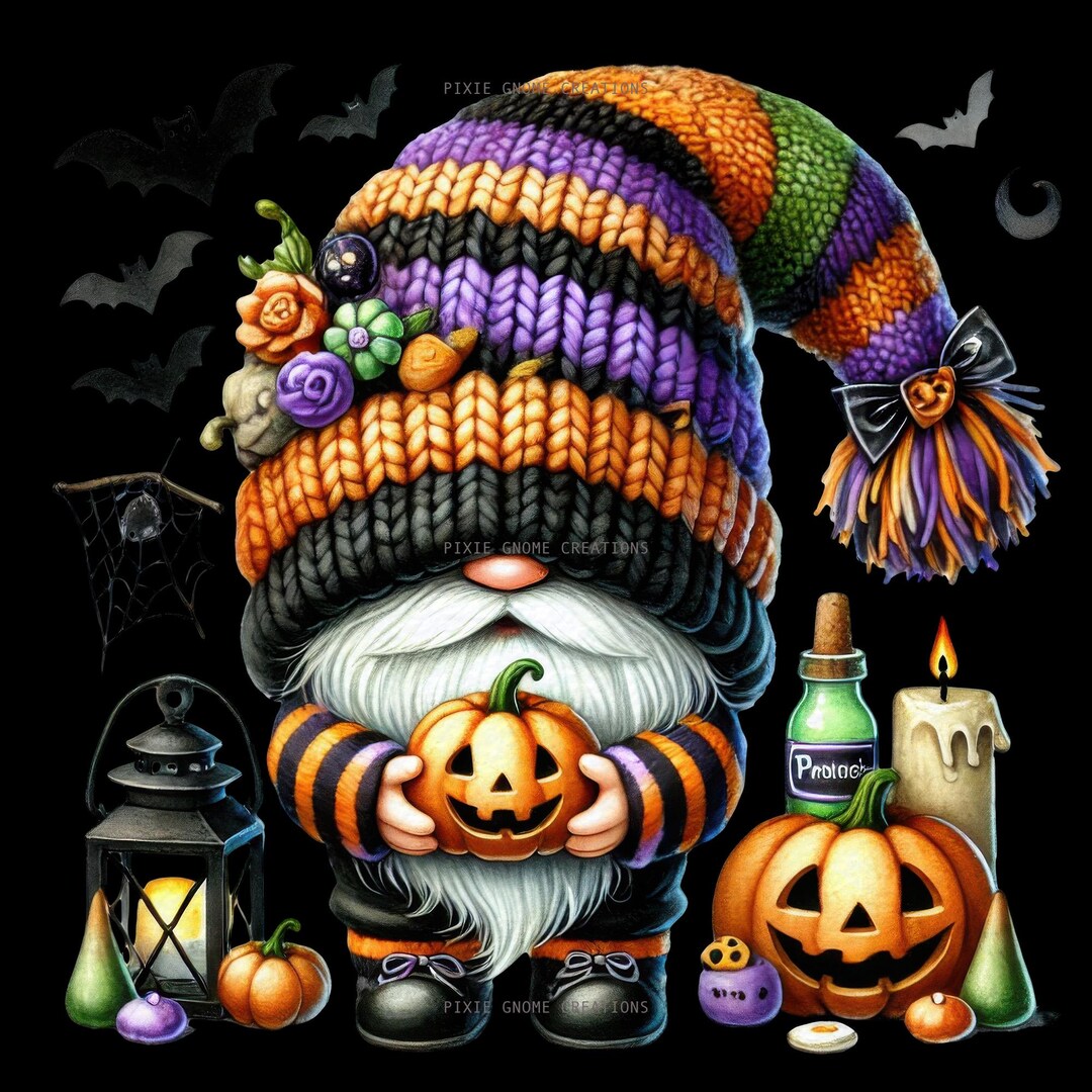 Watercolor Halloween Gnome Clipart PNG Bundle, Spooky Season Halloween ...