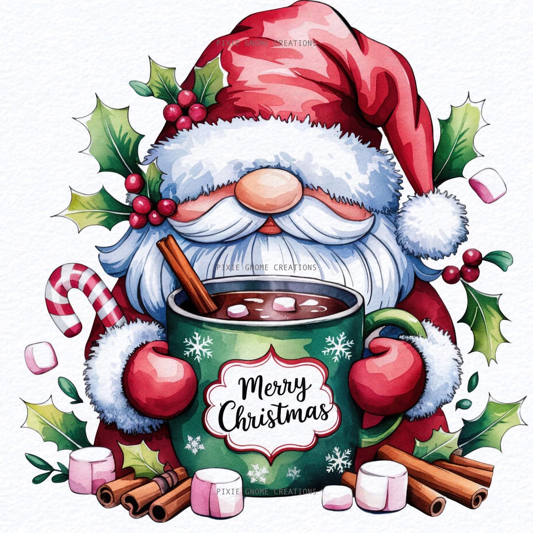 Watercolor Christmas Gnome Clipart PNG Bundle, Gingerbread Man ...