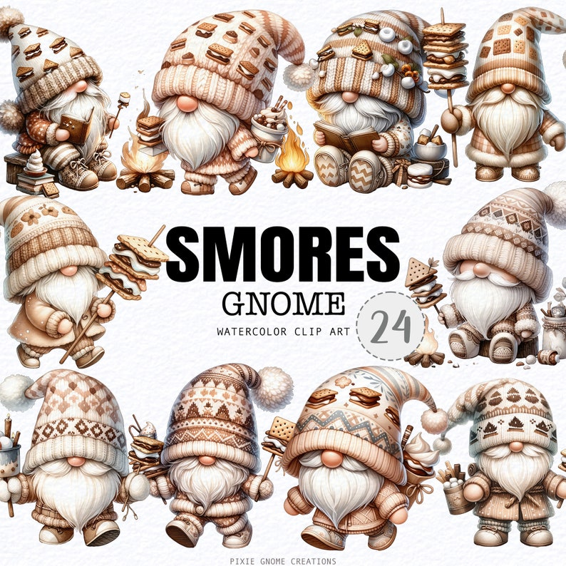 Watercolor Smores Gnome Clipart Bundle Png, Let's Get Toasted, Camping ...