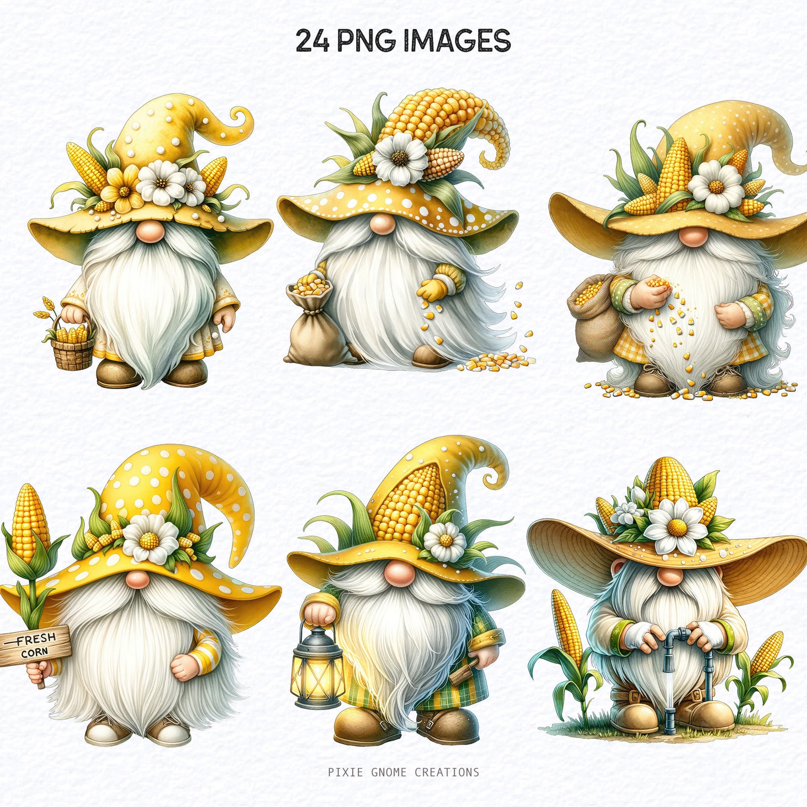 Watercolor Corn Farmer Gnome Clipart PNG, Clipart Bundle, Gnomes PNG ...