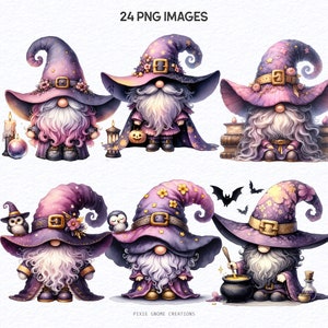 Watercolor Witch Gnome Clipart PNG Bundle, Witches Fortune Gnome ...