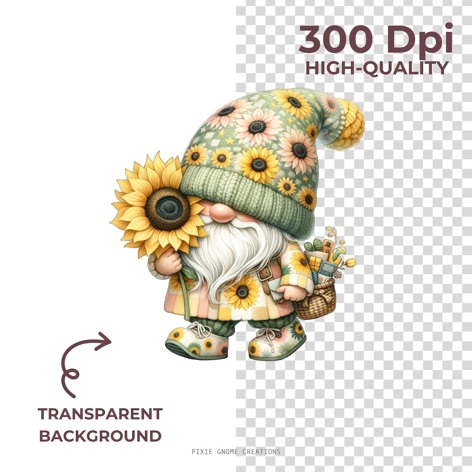 Watercolor Sunflowers Gnome Clipart Bundle Png, Garden Clipart, Spring ...