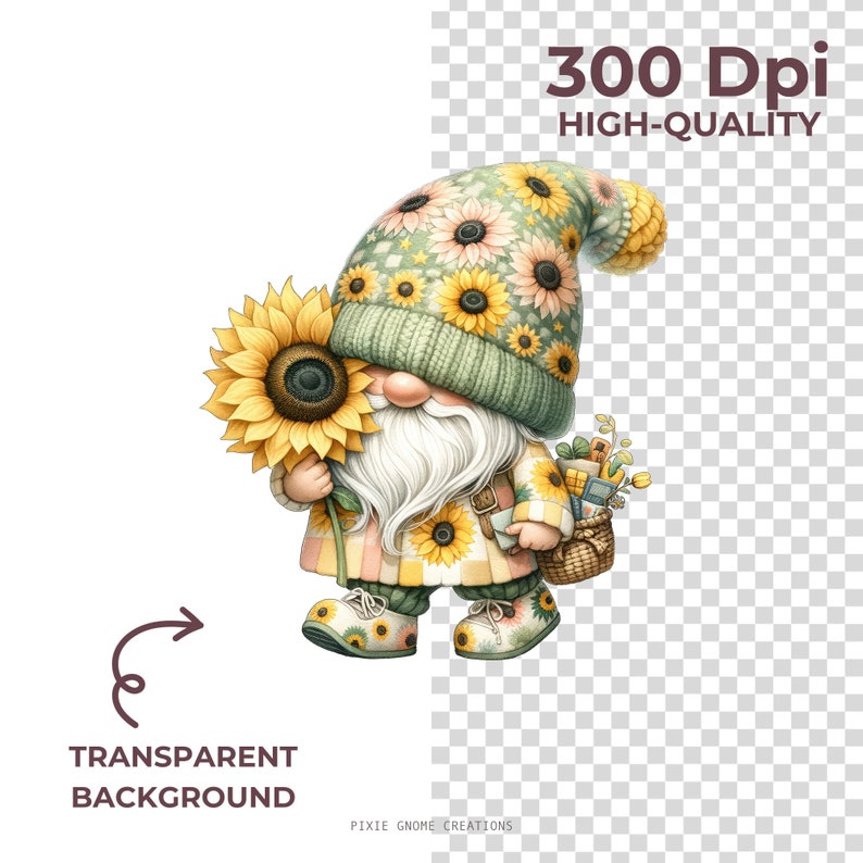 Watercolor Sunflowers Gnome Clipart Bundle Png, Garden Clipart, Spring ...