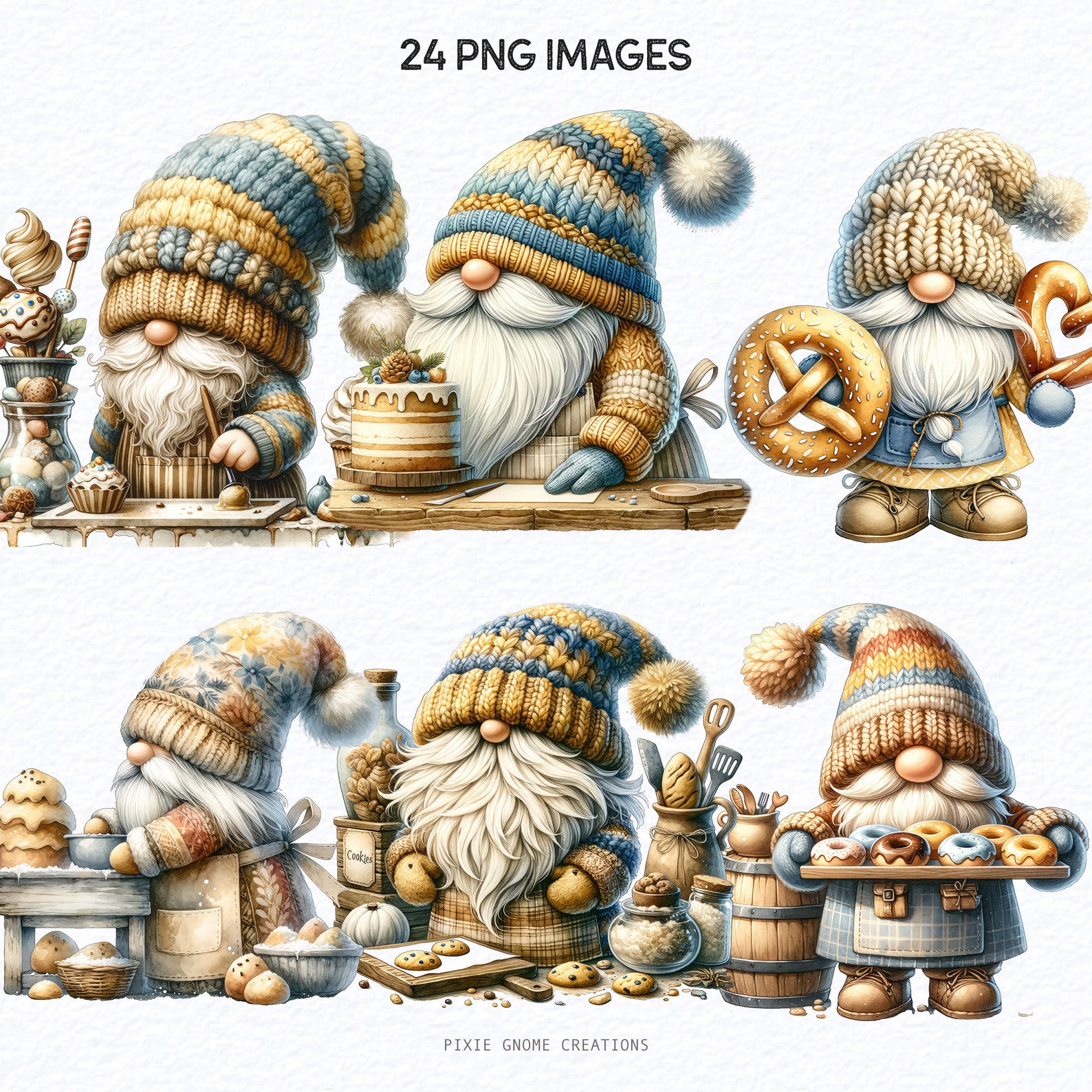 Watercolor Baker Gnome, Gnome Pastry Chef Clipart, Chef Gnome Clipart ...