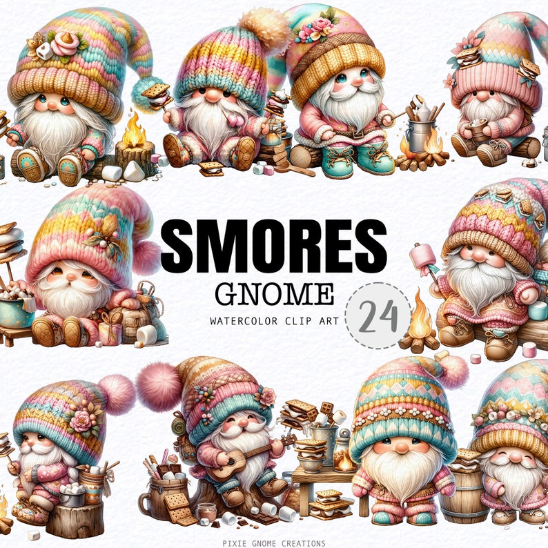 Watercolor Smores Gnome Clipart Bundle Png, Let's Get Toasted, Camping ...