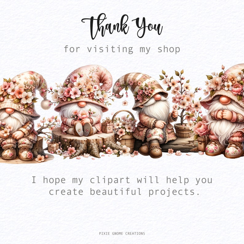 Watercolor Pink Cherry Blossom Gnomes Png, Cute Floral Gnome ...