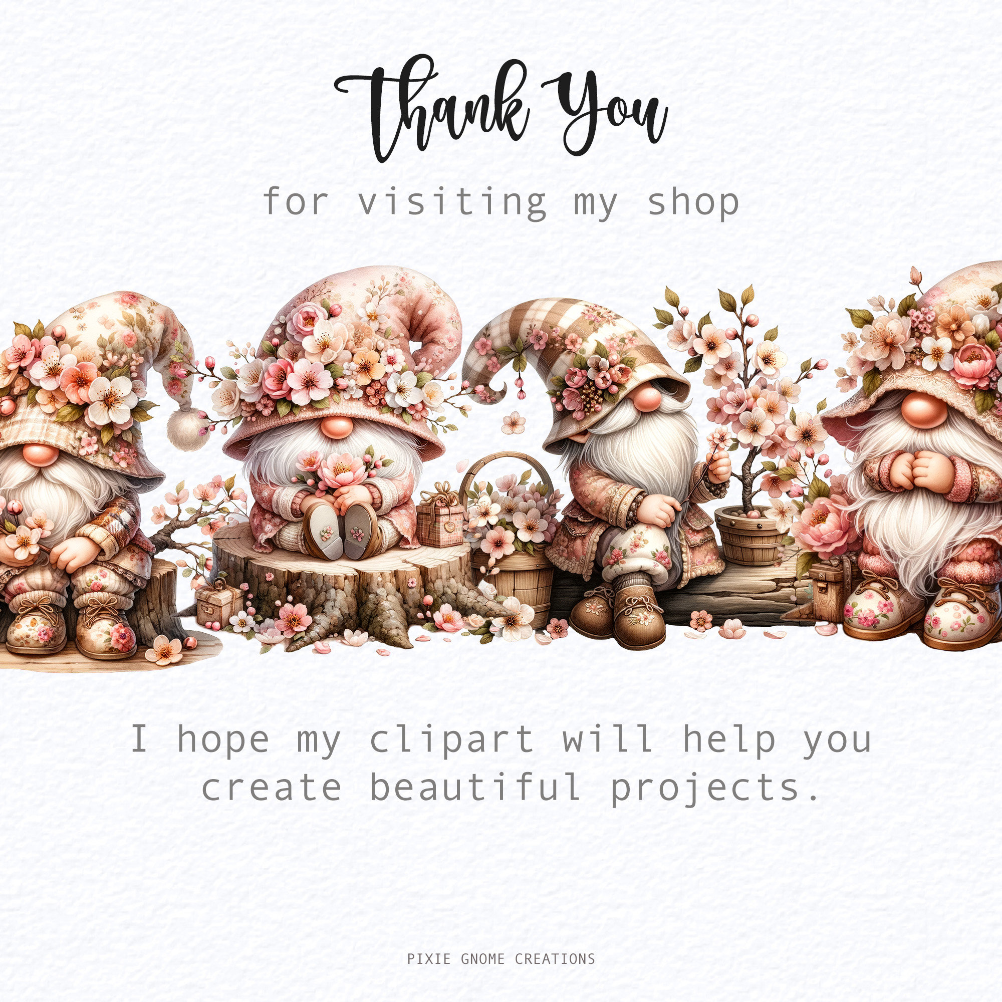 Watercolor Pink Cherry Blossom Gnomes Png, Cute Floral Gnome ...