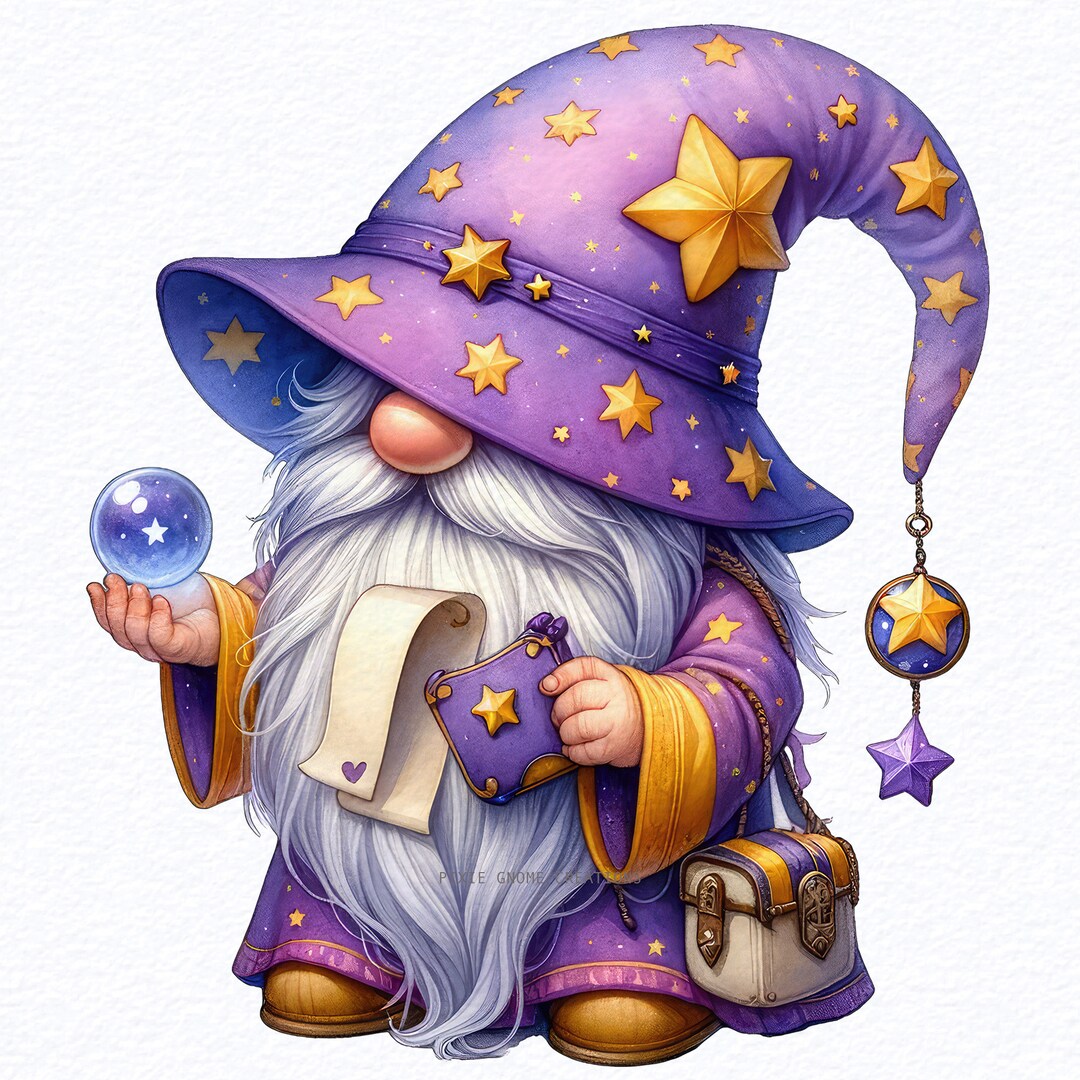 Watercolor Fortune Teller Gnome Clipart PNG Bundle, Witches Fortune ...