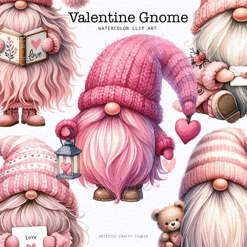 Watercolor Valentines Gnomes Clipart, Valentines Day Clipart Bundle ...