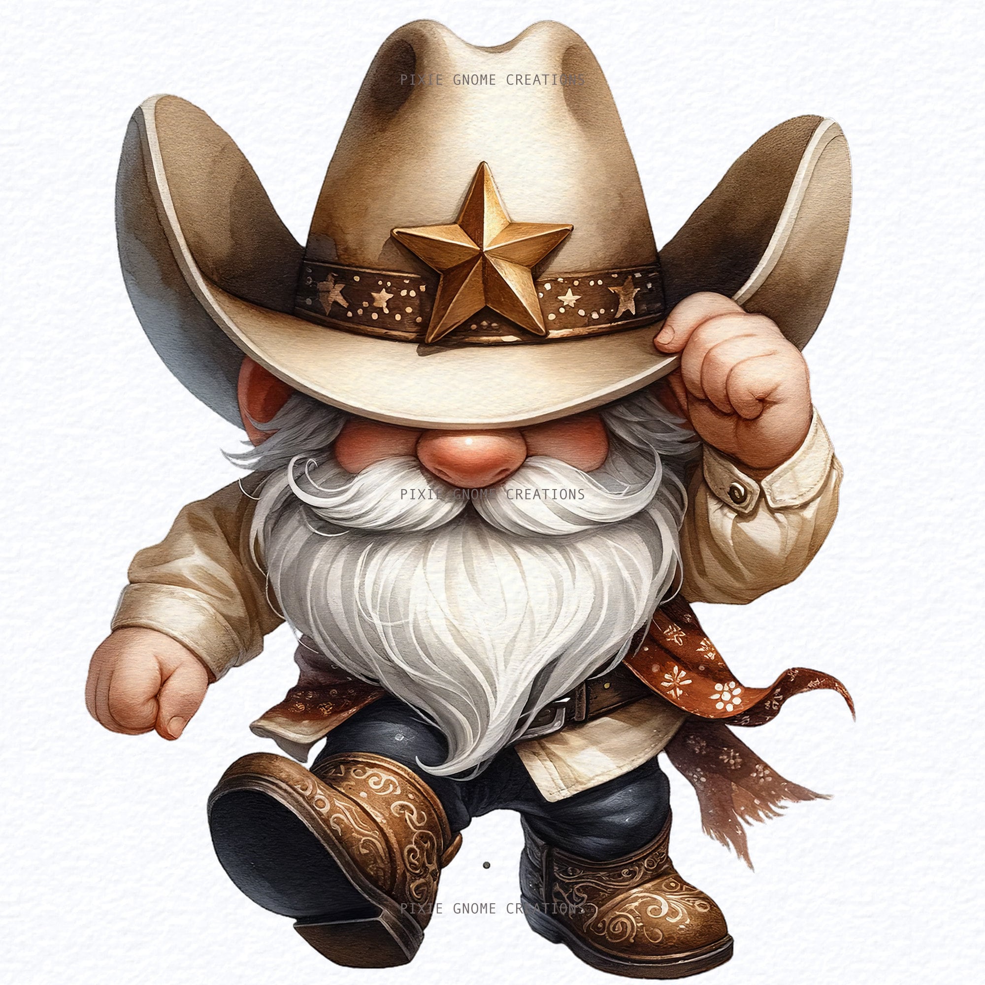 Watercolor Cowboy Gnome Clipart PNG Bundle, Western Gnome, Country ...