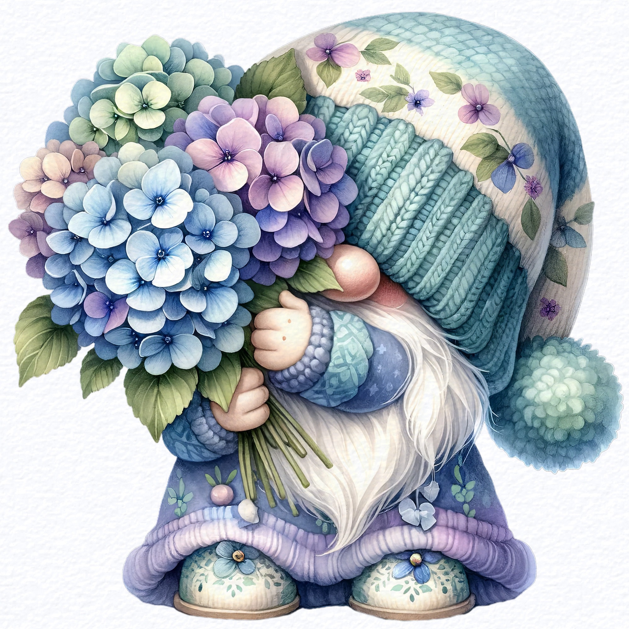 Watercolor Hydrangeas Gnomes Png, Cute Floral Gnome, Valentines Gnomes ...