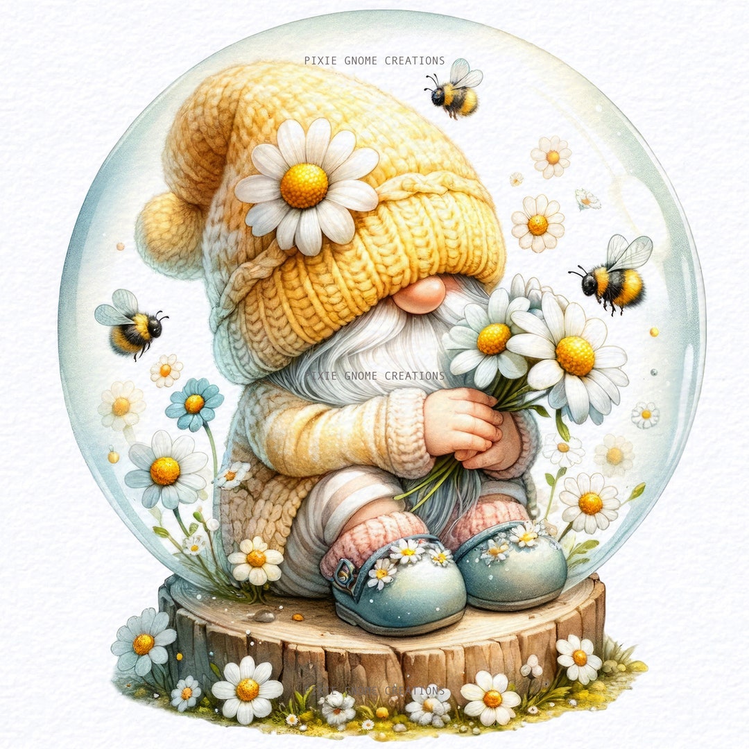 Watercolor Flower Bumble Bee Daysi Gnome Clipart Bundles, Sunflower ...