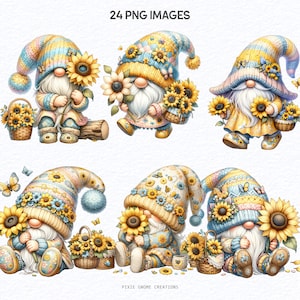 Watercolor Sunflowers Gnome Clipart Bundle Png, Garden Clipart, Spring ...
