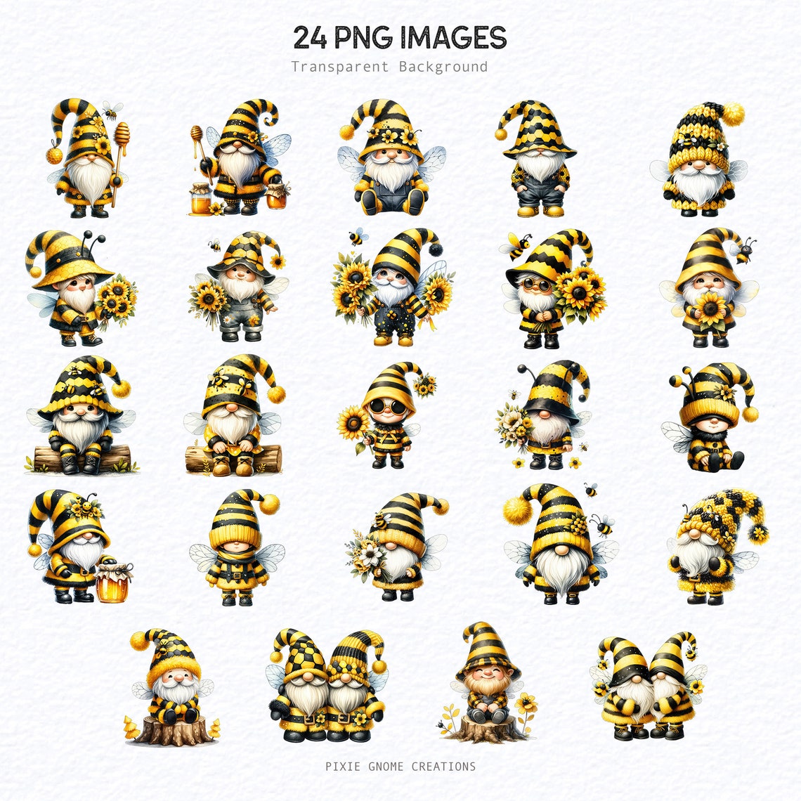Bumble Bee Gnomes Png, Honey Bee Gnomes Watercolor Clipart PNG ...