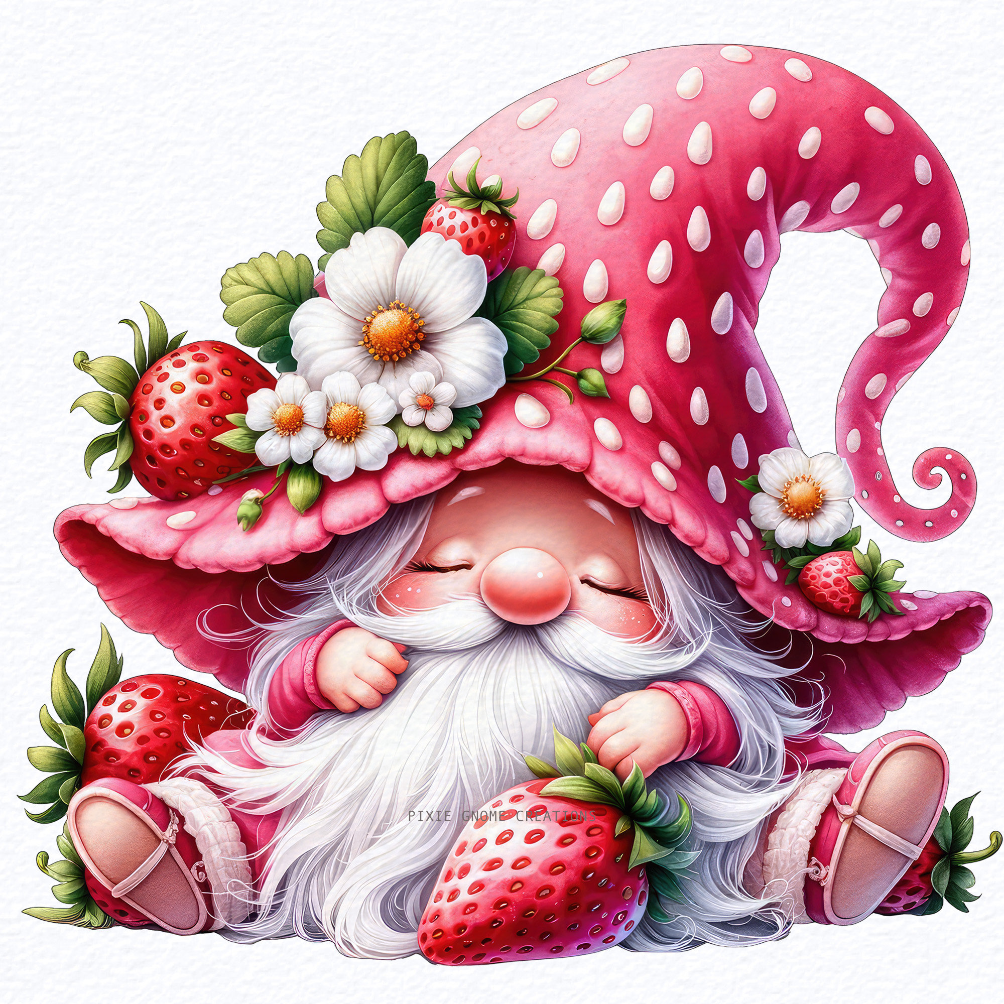 Watercolor Pink Strawberry Gnomes Png, Strawberry Jam Gnome, Valentines ...