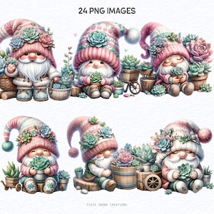 Watercolor Succulent Cactus Gnome Clipart Bundle Png, Succulent Garden ...