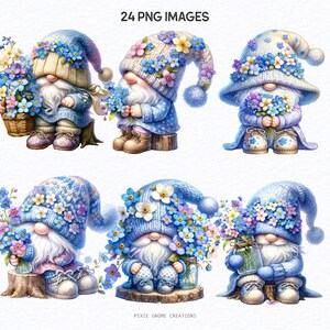 Watercolor Forget Me Not Flower Wreath Gnome Clipart Bundles, Gnome ...