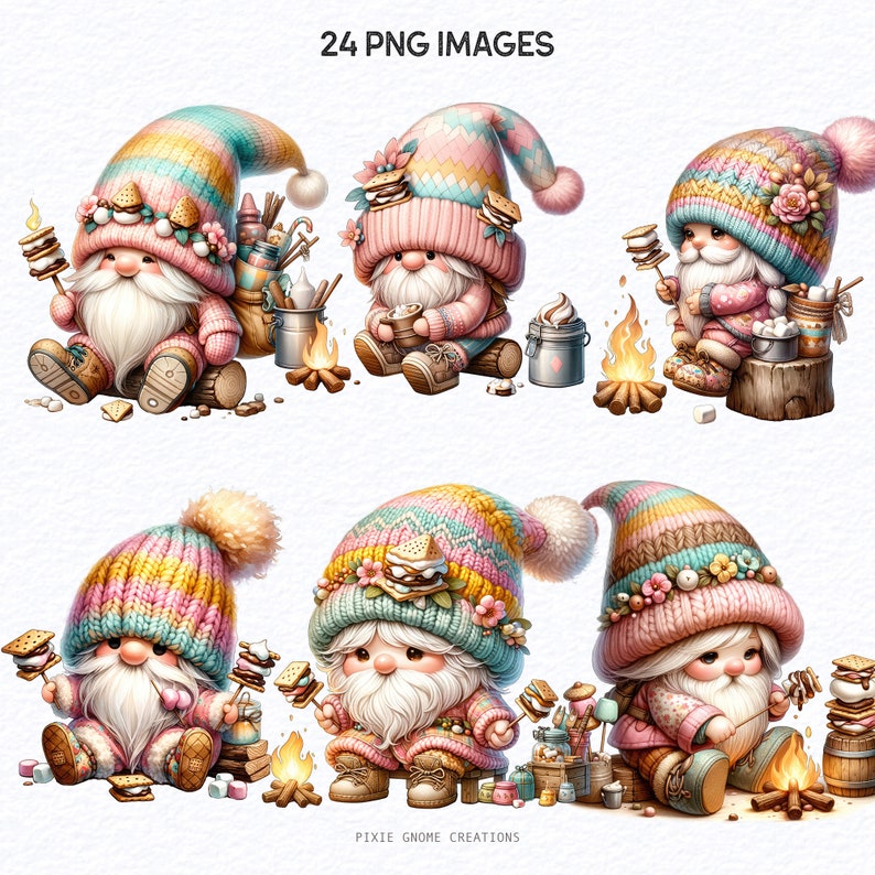 Watercolor Smores Gnome Clipart Bundle Png, Let's Get Toasted, Camping ...