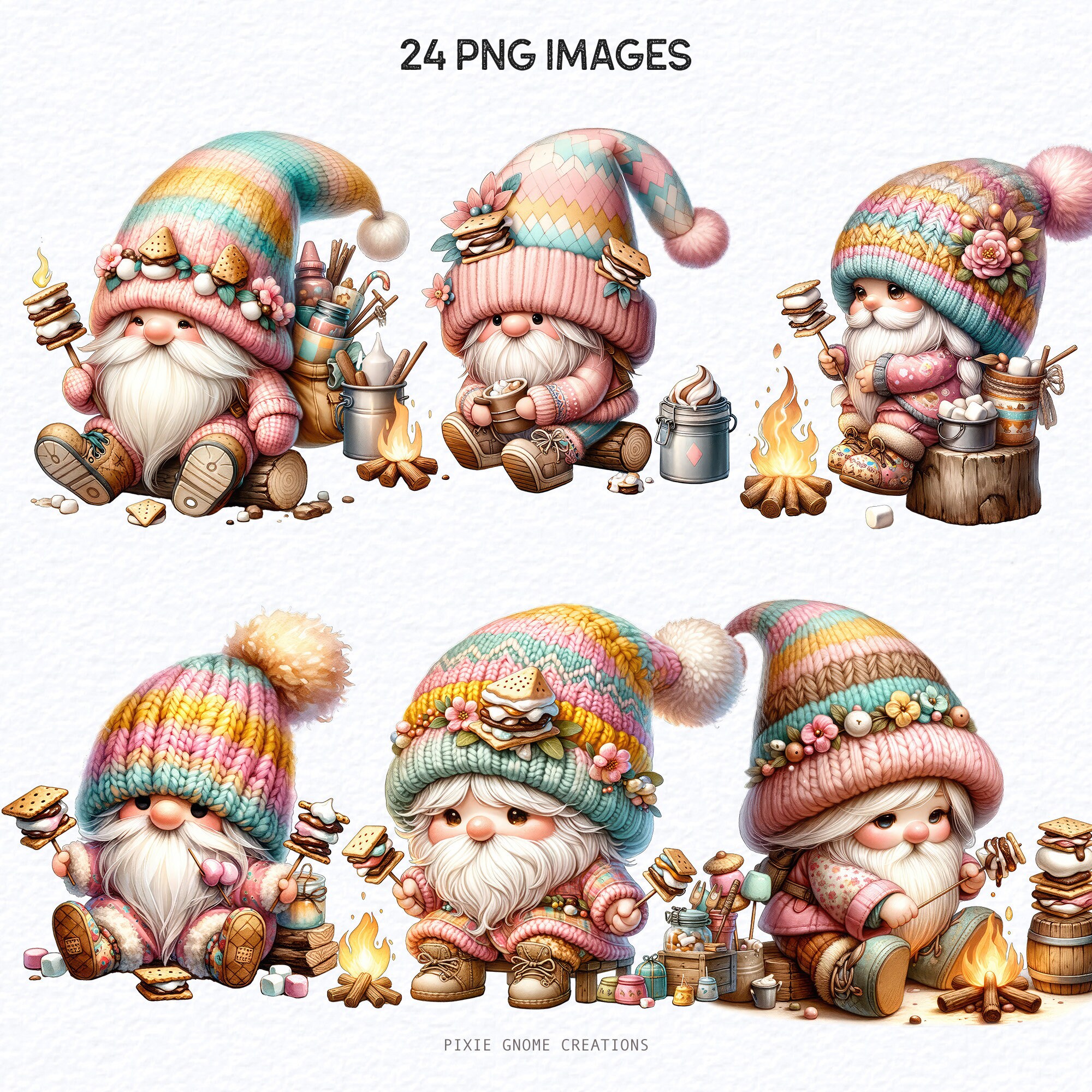 Watercolor Smores Gnome Clipart Bundle Png, Let's Get Toasted, Camping ...