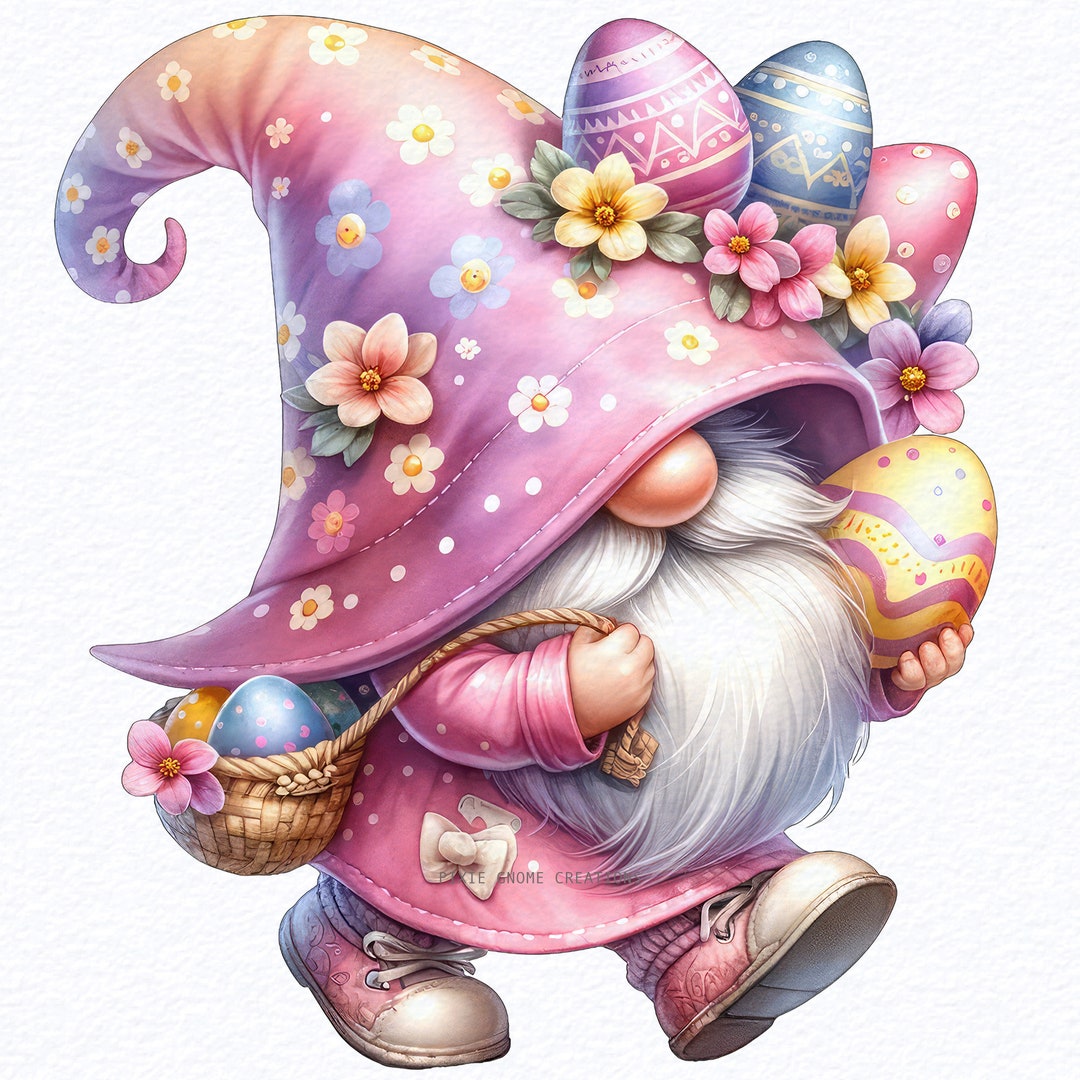 Watercolor Easter Gnome Clipart Bundle, Garden Clipart, Spring Gnome ...