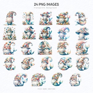 Watercolor Mermaid Gnome Clipart Bundles, Cute Fairytale Clipart ...