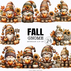Watercolor Hello Fall Gnome Clipart PNG Bundle, Fall Gnome Png, Autumn ...