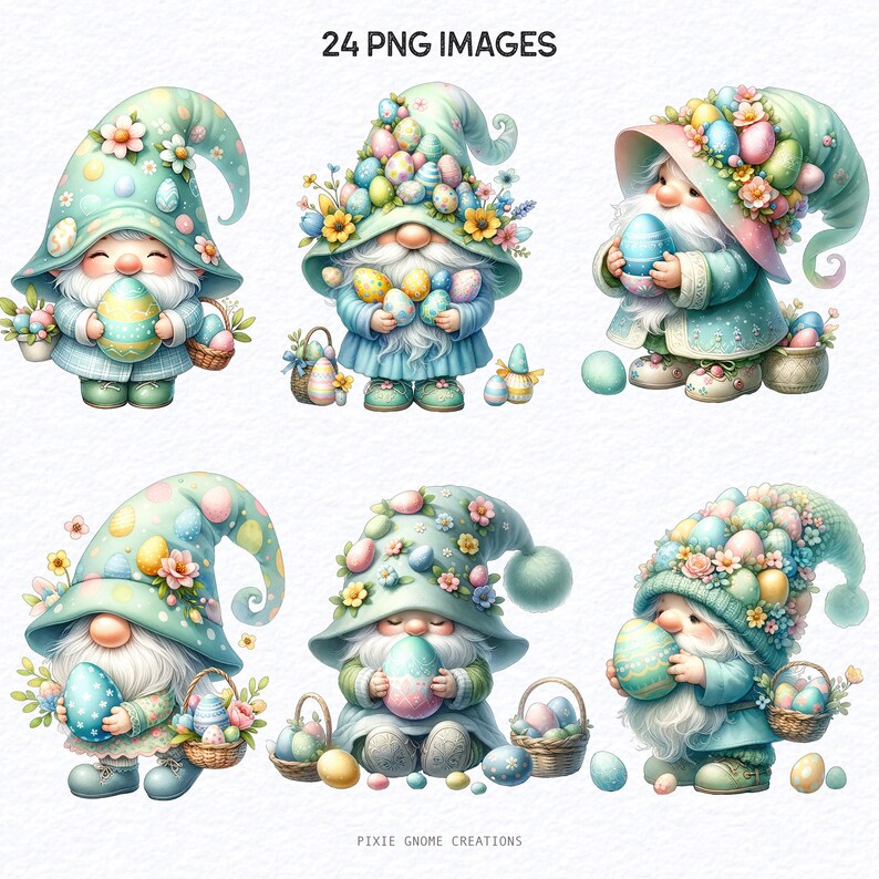 Watercolor Easter Gnome Png Clipart Bundle, Garden Clipart, Spring ...