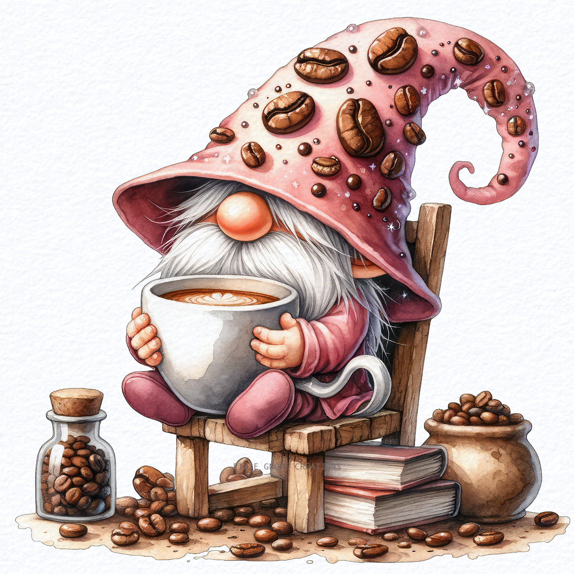 Watercolor Coffee Beans Gnome ,coffee Gnomes Png, Coffee Latte Gnome ...