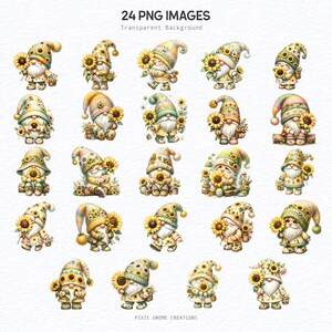 Watercolor Sunflowers Gnome Clipart Bundle Png, Garden Clipart, Spring ...