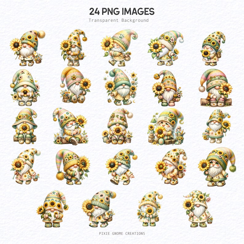 Watercolor Sunflowers Gnome Clipart Bundle Png, Garden Clipart, Spring ...