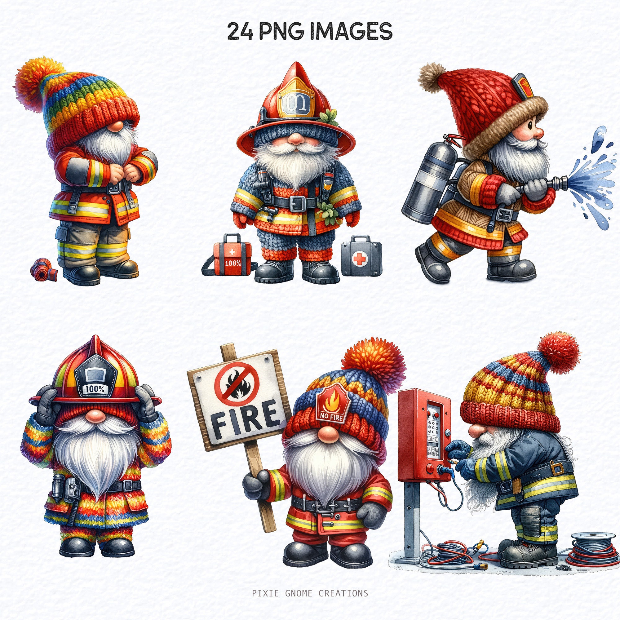 Watercolor Firefighter Gnomes Png, Fireman Gnomes, Army Firefighter Png ...