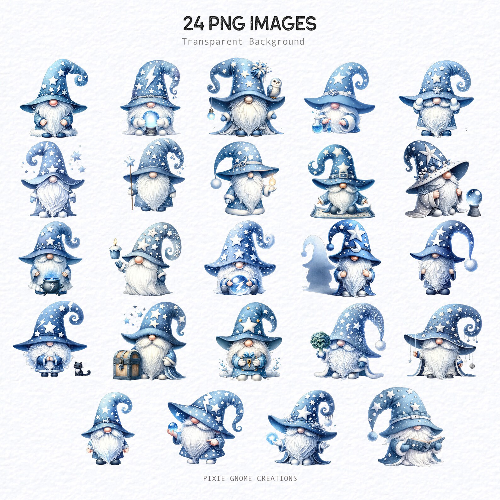 Watercolor Wizard Magic Gnome Clipart PNG Bundle, Fantasy Clipart ...
