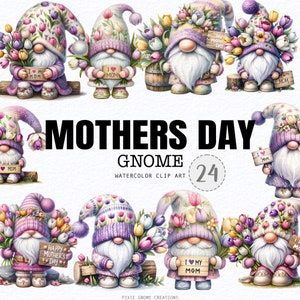 Watercolor Mothers Day Tulips Floral Gnome Clipart PNG, Happy Mothers ...