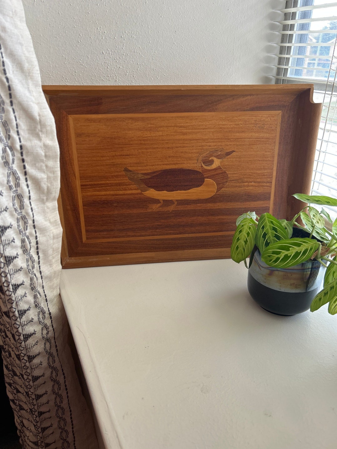 Vintage Wooden Inlay Serving Tray With Mallard Design 19 X 12 - Etsy