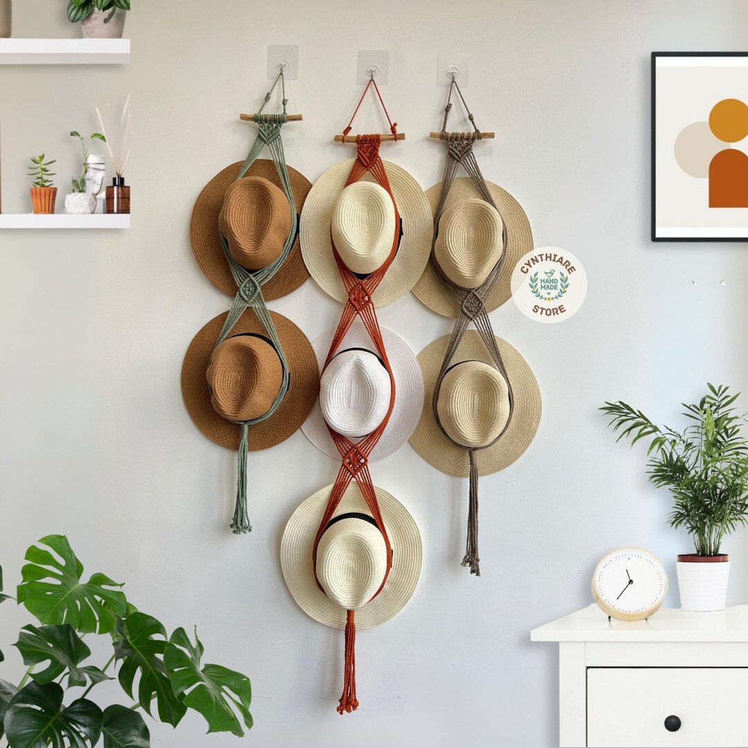 Macrame Hat Holder, Hat Hanger for Wall, Hat Stand, Hat Rack, Cowboy ...