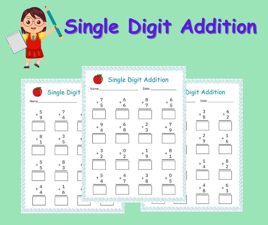 Single Digit Addition Worksheet, Addition, Math Worksheet, 1st Grade ...