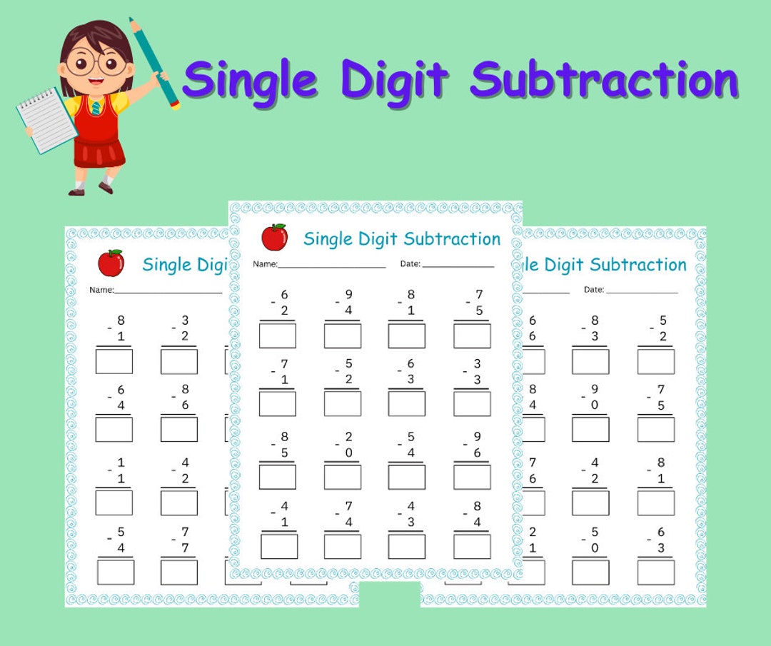 Single Digit Subtraction Worksheet, Math Worksheet, 1st Grade, Autism ...
