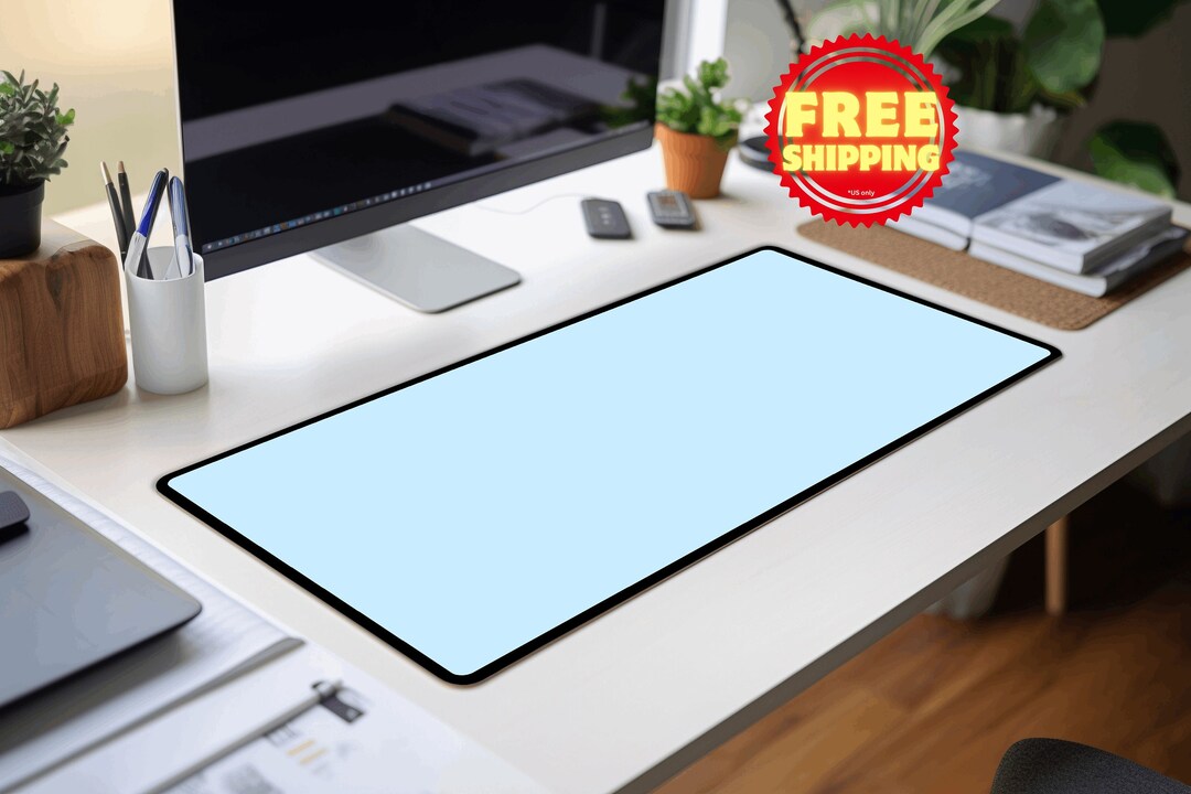 Pastel Blue Desk Mat Simple No Logo Aesthetic Office Decor Mousepad ...