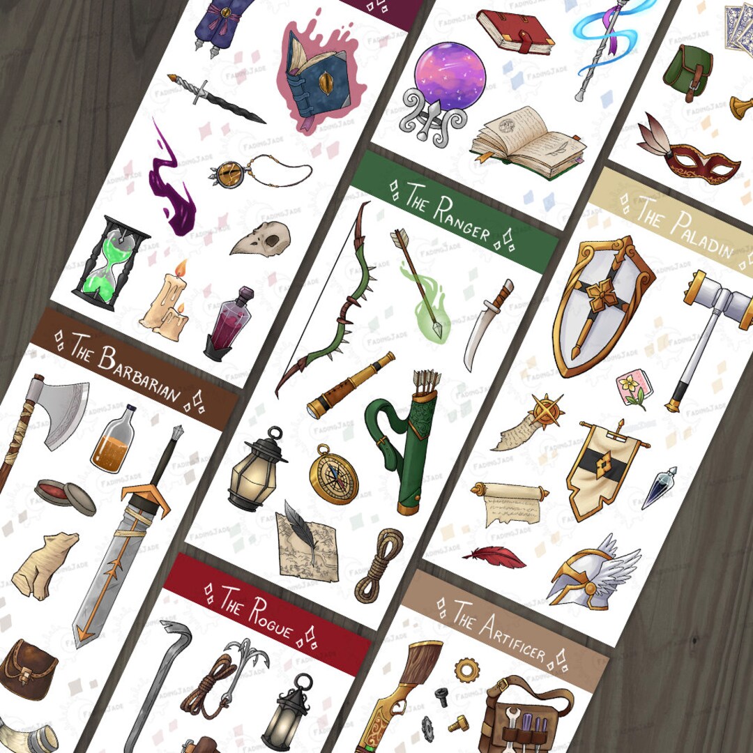 Dungeons & Dragons Class Themed Inventory - Sticker Sheet - Etsy