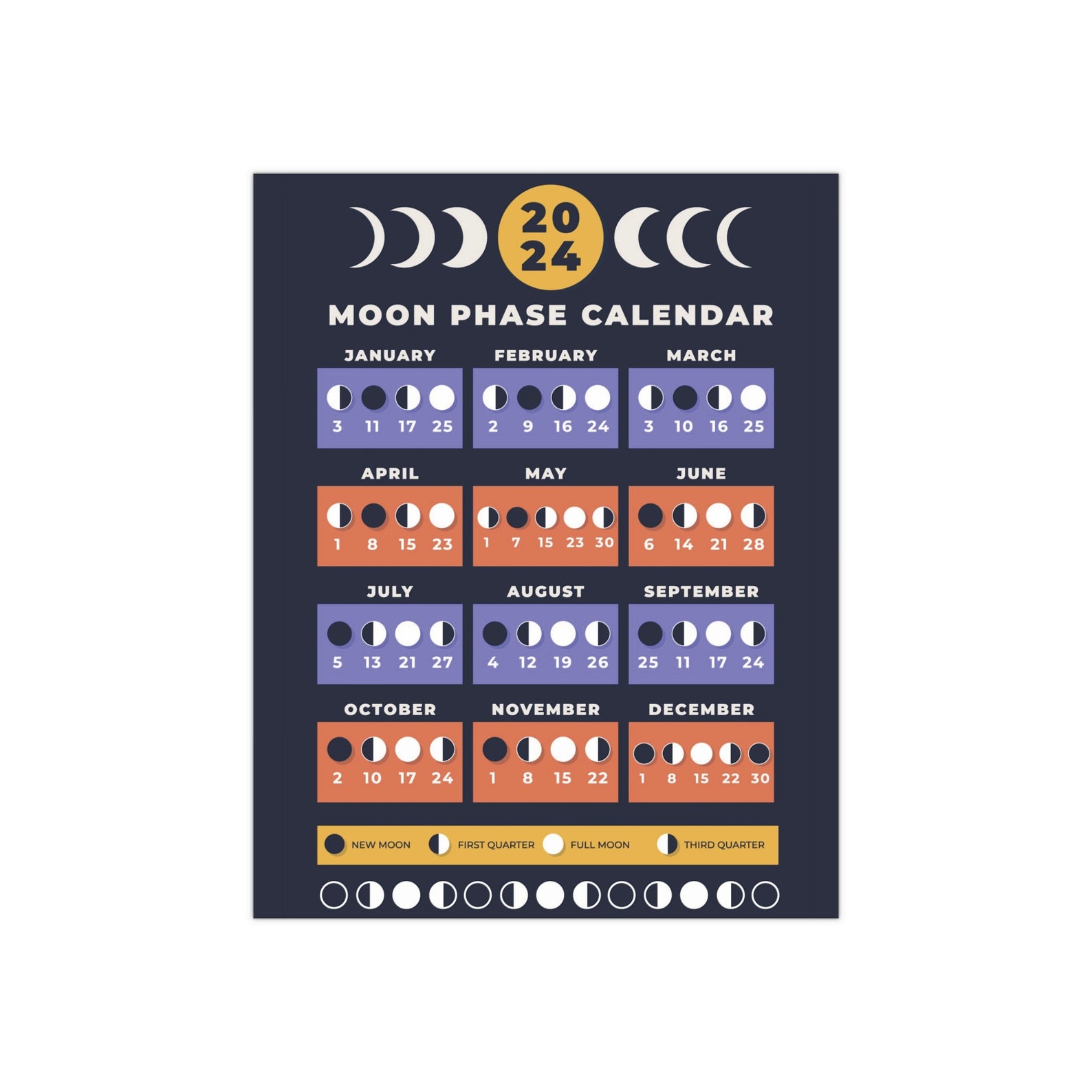 2024 Moon Phase Calendar Satin Poster - Etsy