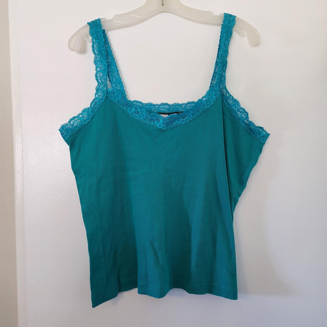 2X Vintage 2000's Joujou Teal Green Cropped Cami With Lace Edging and ...