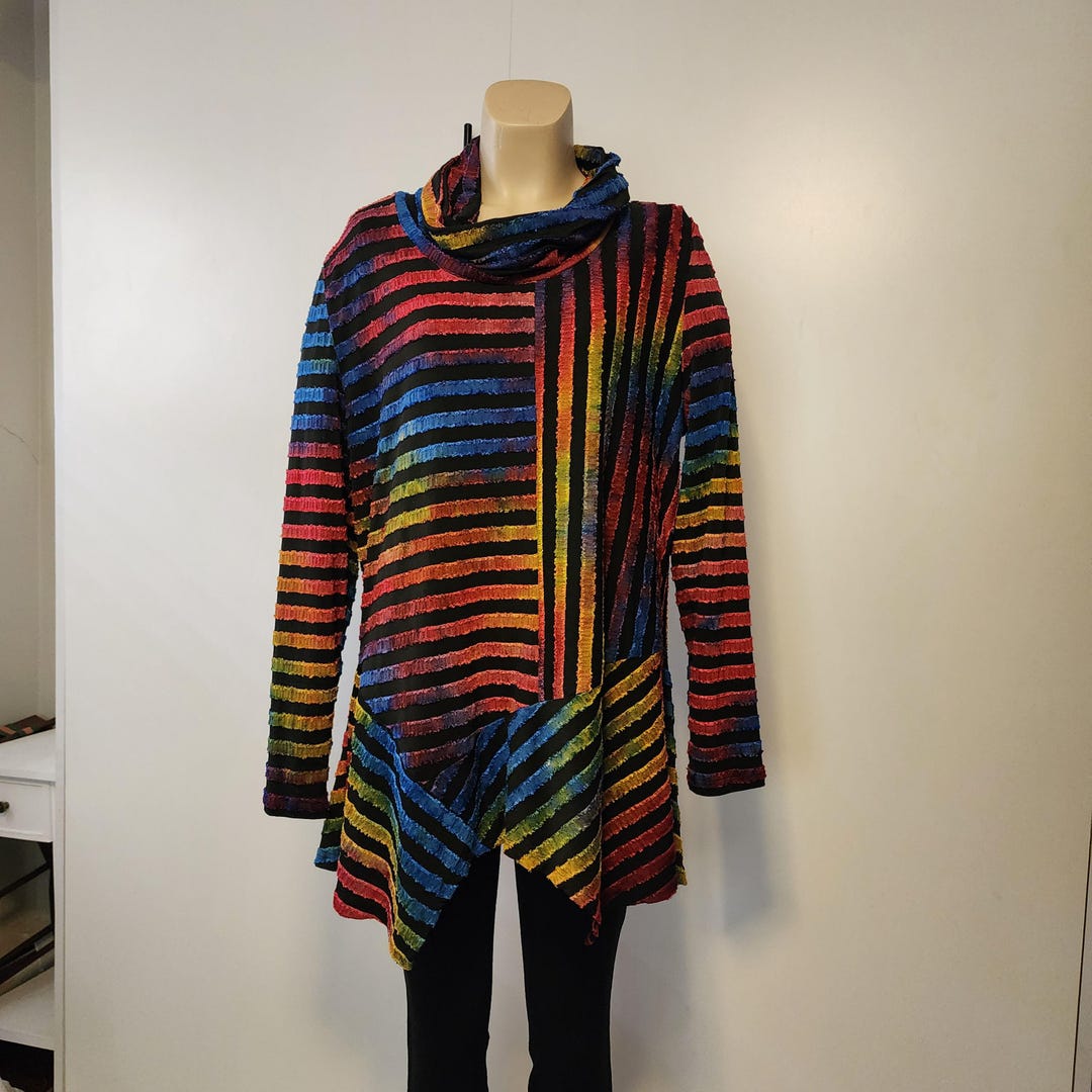 XL the Pyramid Collection Womens Neon Rainbow Stripes Tunic With ...