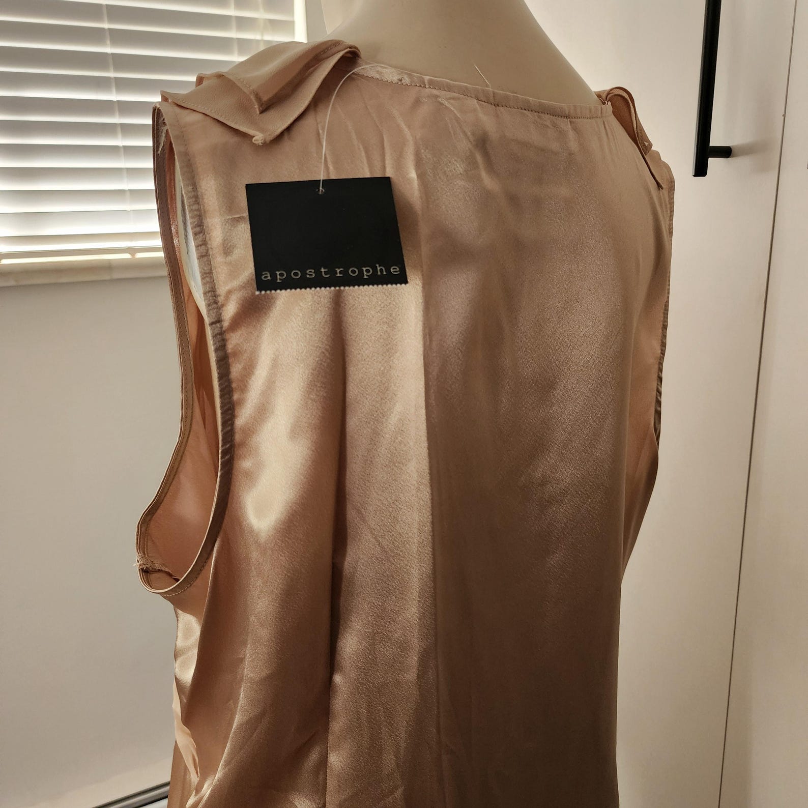 XL Satin Beige Ruffle Blouse by Apostrophe NEW With Tags Sleeveless ...
