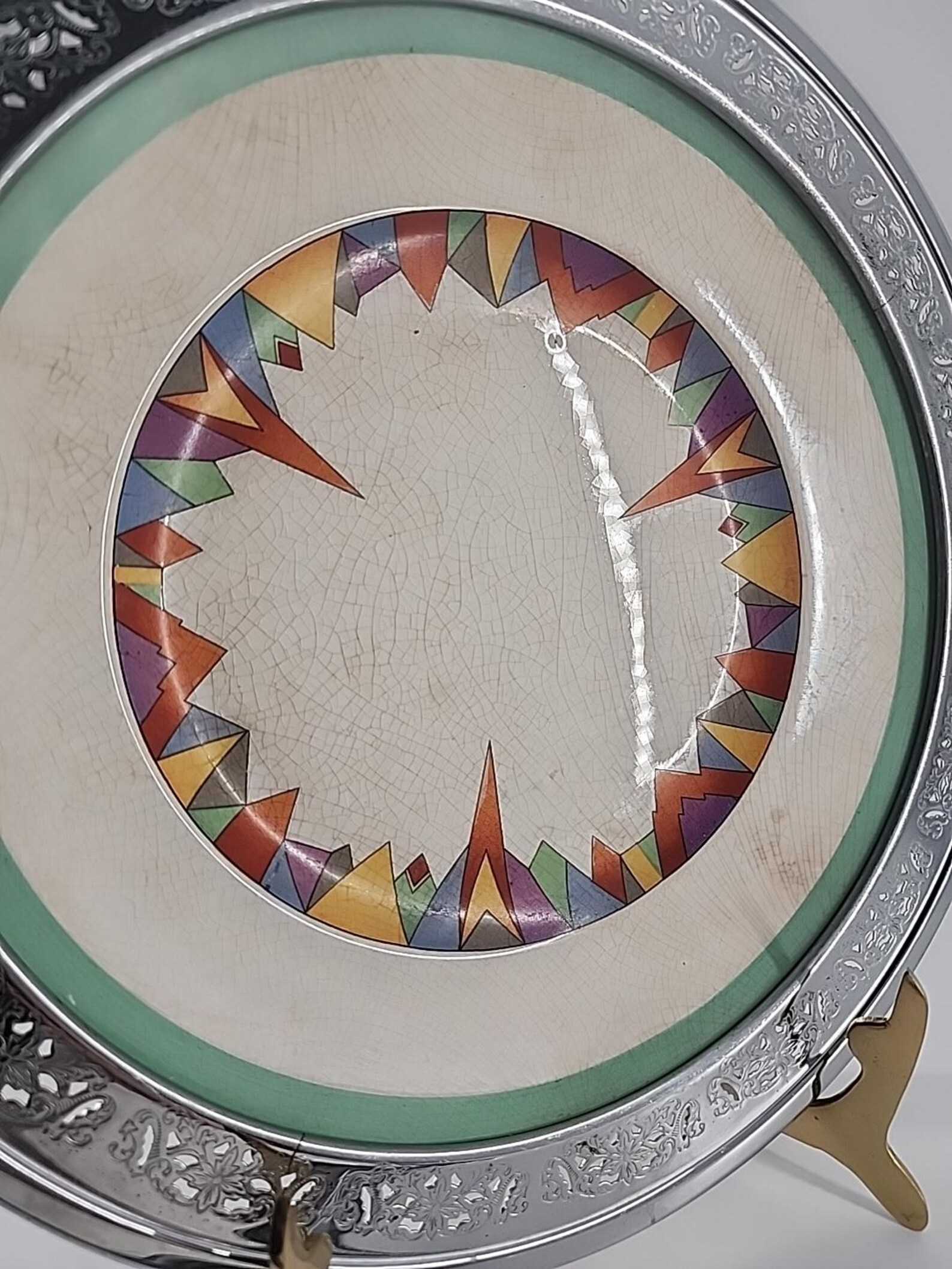 Art Deco Plate With Geometric Triangular Patterns, Antique Hall China ...
