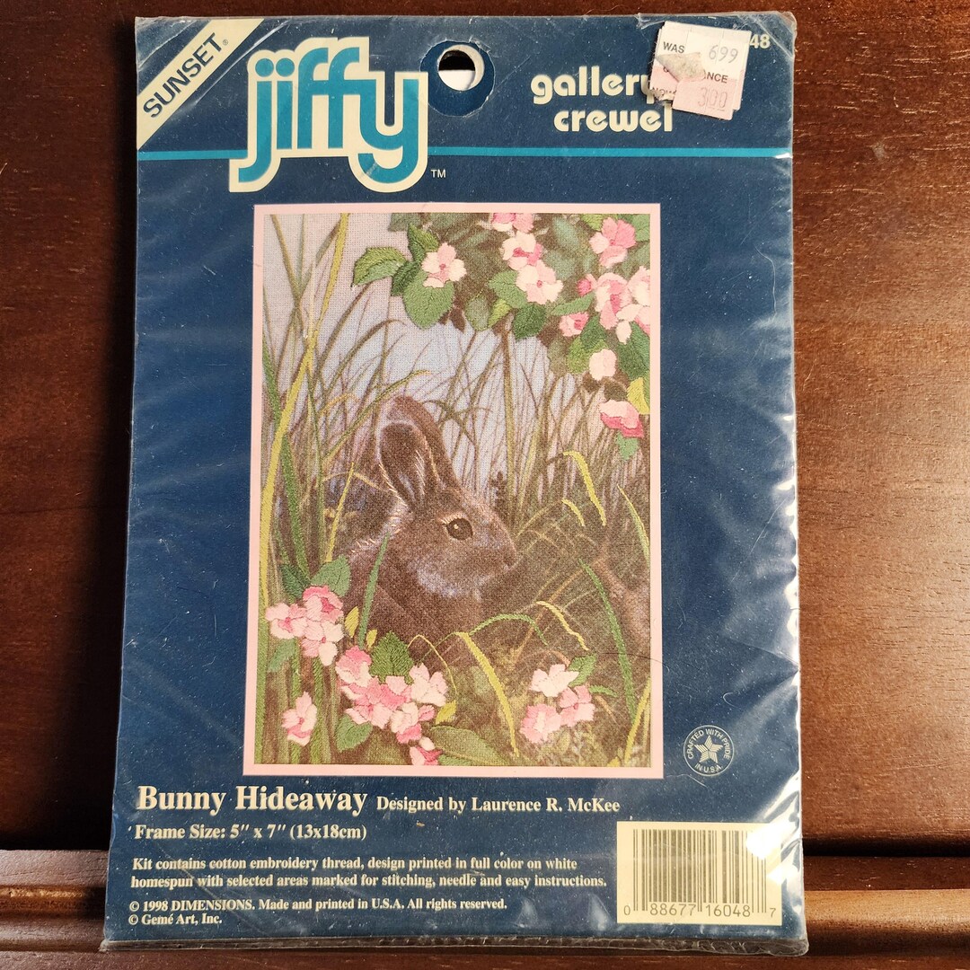 Vintage Crewel Embroidery Kit Bunny Hideaway Designed by Laurence R ...