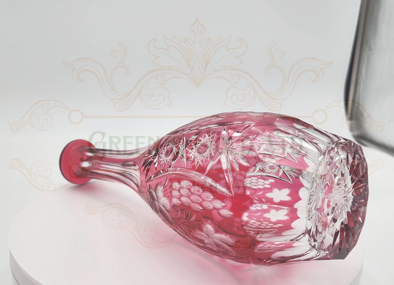 Vintage Nachtmann Crystal Decanter – Gold Ruby Overlay, Hand-cut Grapes ...